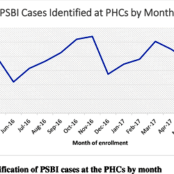 PSBI cases identified at PHCs by month.