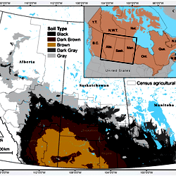 Distribution of major soil zones in the Canadian Prairies.