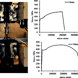 Tensile test of steel bars using extensometer and strain gauges and ...