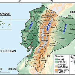 Geographic map of Ecuador.