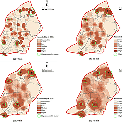 Maps of the RGS accessibility in the four scenarios.