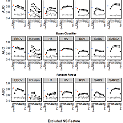 AUC performance comparison of models and feature sets.