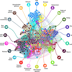 The technological proximity network of manufacturing sectors.
