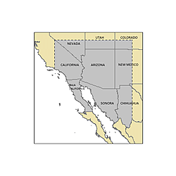Map of the borderland states of the U.S. and Mexico.