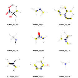 2D depiction of the top 15 most important ECFP4 “ON” bits with a ...