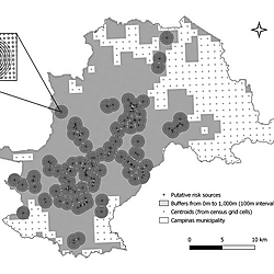 Buffers from putative risk sources and their intersection to the ...