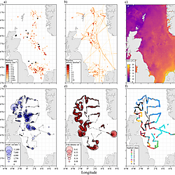 Maps of fish distributions and environmental data.
