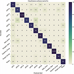 Confusion matrix for multiple classifications of APT malware.