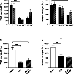 White blood cell (WBC) and platelet counts in LPS model and in the ...