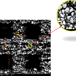 SEM image of the microstructure of the 3DP scaffold using a unit cell design with 0.8 mm pore size.
