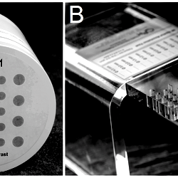 Photograph of the 3D low-contrast phantom (a) and the 3D spatial ...