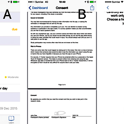 Screenshots of the C Tracker app making use of C3-PRO.
