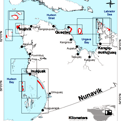 Map of Nunavik (Northern Quebec, Canada), showing the four communities ...