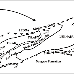Simplified geological map of the Makum Coalfield, Assam [52].