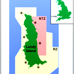Map of Lundy Island Marine Conservation zone (MCZ), Bristol Channel, UK