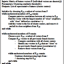 Pseudo-code for clustering algorithm.