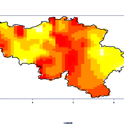 The heat plot represents the log of the ratio of the densities of ...
