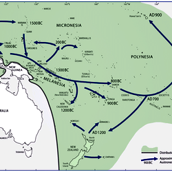 Map outlining migratory paths of Austronesian speaking populations ...