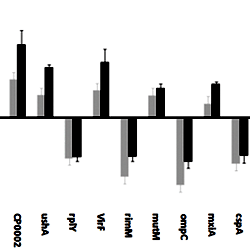 The relative fold change for the genes listed in Table 1 determined by ...