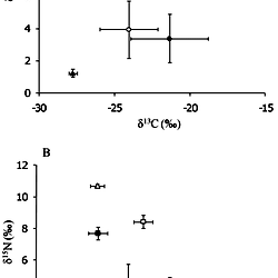 Stable isotope biplots of Cyprinus carpio (Δ), Pseudorasbora parva ...