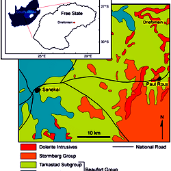 Simplified geological map of the Senekal and Paul Roux districts of the ...