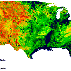 Map of the simulated equilibrium water table depth for the contiguous ...