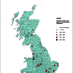 The distribution of zoos across the UK and the relative popularity scores.