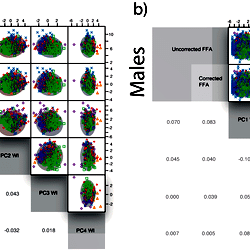 Matrix of correlation of FFA scores (corrected and uncorrected for ...