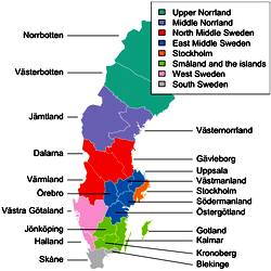 Counties and national areas of Sweden.
