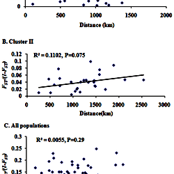 Correlation between average FST estimates and geographic distance ...