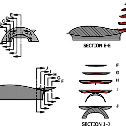 Detailed cross sectional views of the wing design.