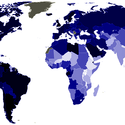 Global urbanization map showing the percentage of urbanization by ...