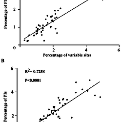 Linear relationship between percentages of parsimony informative characters (PIs) and ...