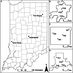 Maps showing the spatial relationships among the three cities sampled ...