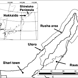 Map of the Shiretoko Peninsula, eastern Hokkaido, Japan.