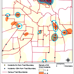 Spatial patterns of all incidents and those near or on a census tract ...