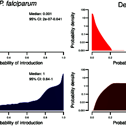 Distributions for the probability of introduction by each pathway.