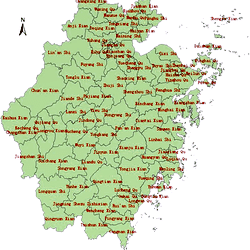 Maps of Zhejiang Province, China with area name.