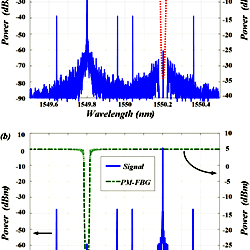 Optical spectrum of the signal and transmission spectrum of the PM-FBG ...