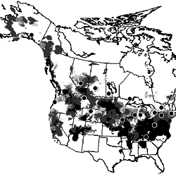 Map of 18 Tree Swallow sampling sites.