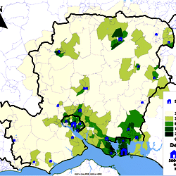 Map showing the demand by postcode sector in Hampshire, UK, and the ...