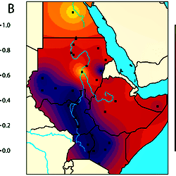 Maps showing the amount of Nilotic and Eurasian admixture and admixture ...