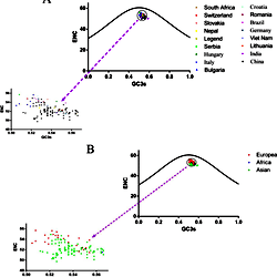 ENC plots displaying the relationships between ENC and the GC content ...
