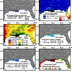 Maps of the distribution of coastal wetland surface elevation change ...