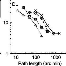 Path deviation thresholds for different viewing distances.