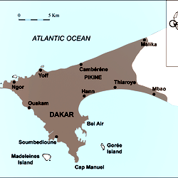 Map of Cap Vert peninsula, Senegal.