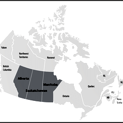 Map of Canada highlighting the three prairie provinces, Alberta ...