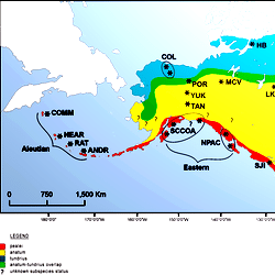 Map of peregrine falcon subspecies distributions in Alaska and Canada ...