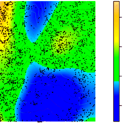 Example of a kernel smoothed intensity map showing the point pattern.