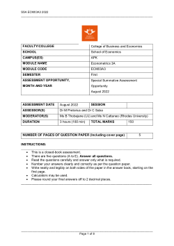 Econometrics 3A (Special Memo)